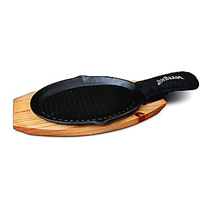 Jim Beam JB0159, Heavy Duty Construction, Pre Seasoned Cast Iron Skillet with Wooden Base and Mitt, Black,Small