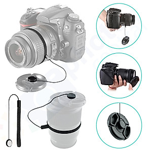 Front Center Pinch Lens Cap Cover Protector + Cap Keeper + Cleaning Cloth for Canon EF-S 18-200mm f/3.5-5.6 is Lens