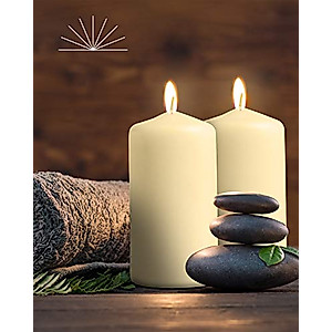 Cone Top Pillar Candles by Bask - Set of 6 - 3" x 6" Dripless Unscented Candles in Ivory for Home Decor, Relaxation & All Occasions