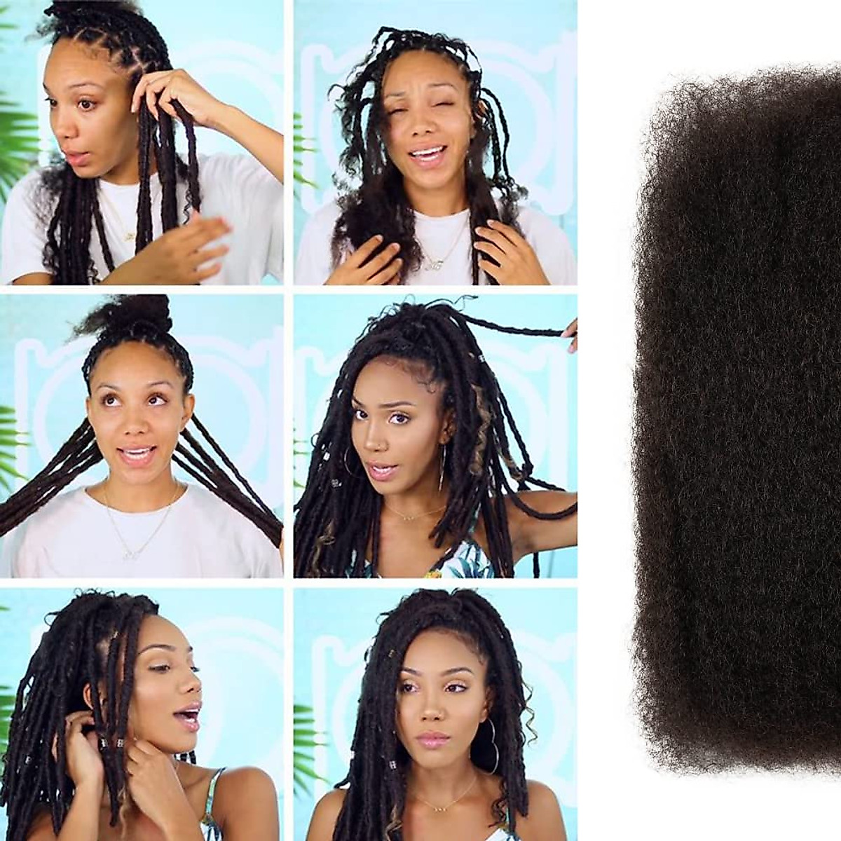 FASHION IDOL Afro Kinkys Bulk Human Hair for Dreadlock Extensions Loc Repair Braiding Twist Tight Afro Kinky Human Hair for Locs 1 Pack 50 Gram 1.8 Oz Natural Black