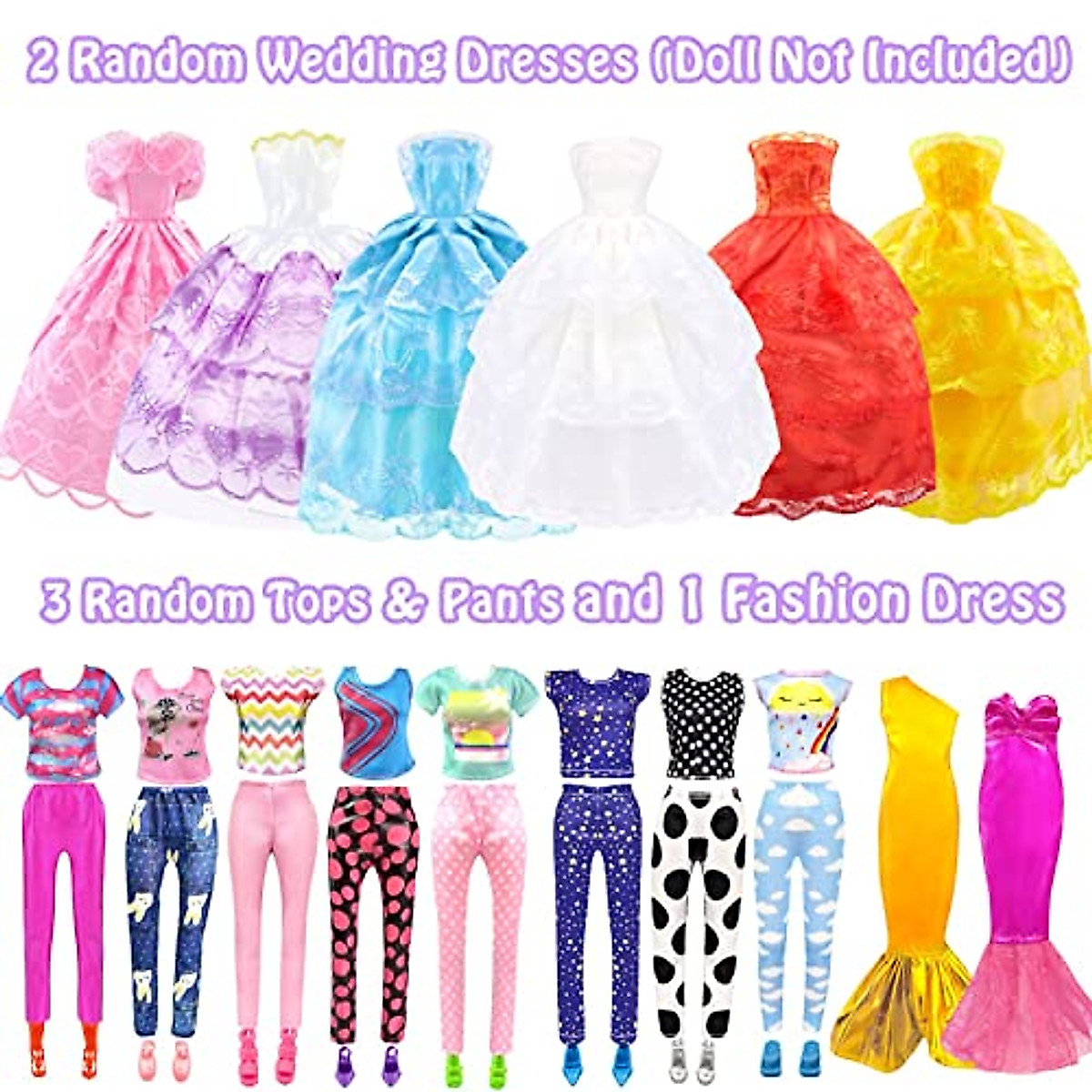 75Pcs Doll Clothes and Accessories Fashion Design kit for 11.5 Inch Doll Dress Up Including 2 Wedding Gown Dresses 1 Fashion Dress 2 Party Dress 8 Mini Dresses 3 Tops and Pants 10 Shoes 6 Necklaces