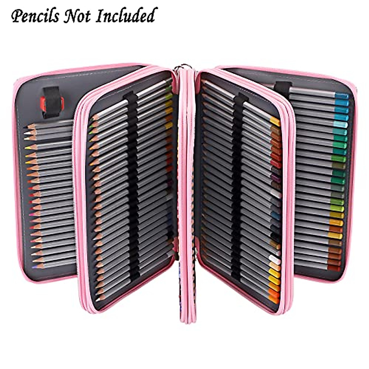 BTSKY Colored Pencil Case- 200 Slots Pencil Holder Pen Bag Large Capacity Pencil Organizer with Handle Strap Handy Colored Pencil Box with Printing Pattern Pink Rose