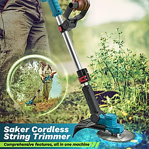 Saker String Trimmer Cordless Electric, Weed Wacker Battery Operated with 2X22V Batteries, 13 inch Weed Eater Cordless with Brushless Motor, Weed Wacker Electric for Home Garden and Yard