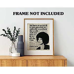 Angela Davis Wall Art Print - Radically Transform the World Quote - Vintage Dictionary Style - 8x10 - Unframed