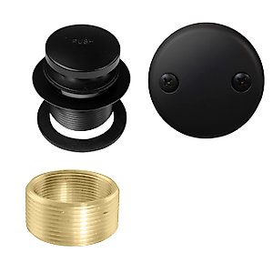 Westbrass Fine or Coarse Thread Replacement Tip-Toe Strainer Drain with 2-Hole Faceplate, Matte Black, D93K-62