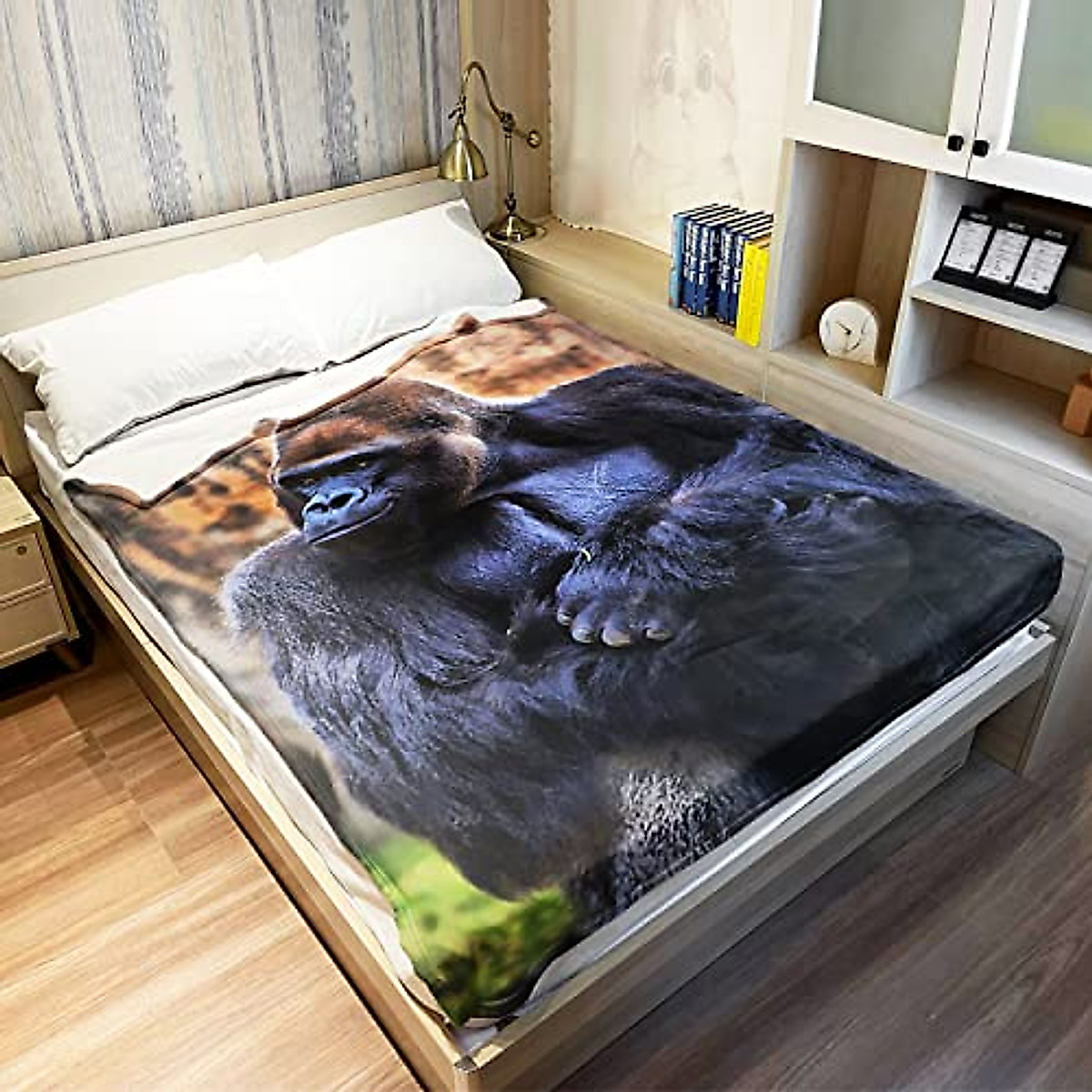 HommomH Gorilla Blanket,African Animals Wild,Soft Fluffy Fleece Throw 40"x50",Black