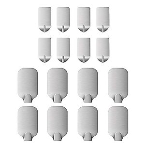 Adhesive Hooks Hat Hooks Rack for Wall Mounted Hangers 304 Stainless Steel Waterproof Stick on Hooks Durable 16-Pcs Nail Free Ultra Strong Stainless Steel Waterproof Hangers for Kitchen
