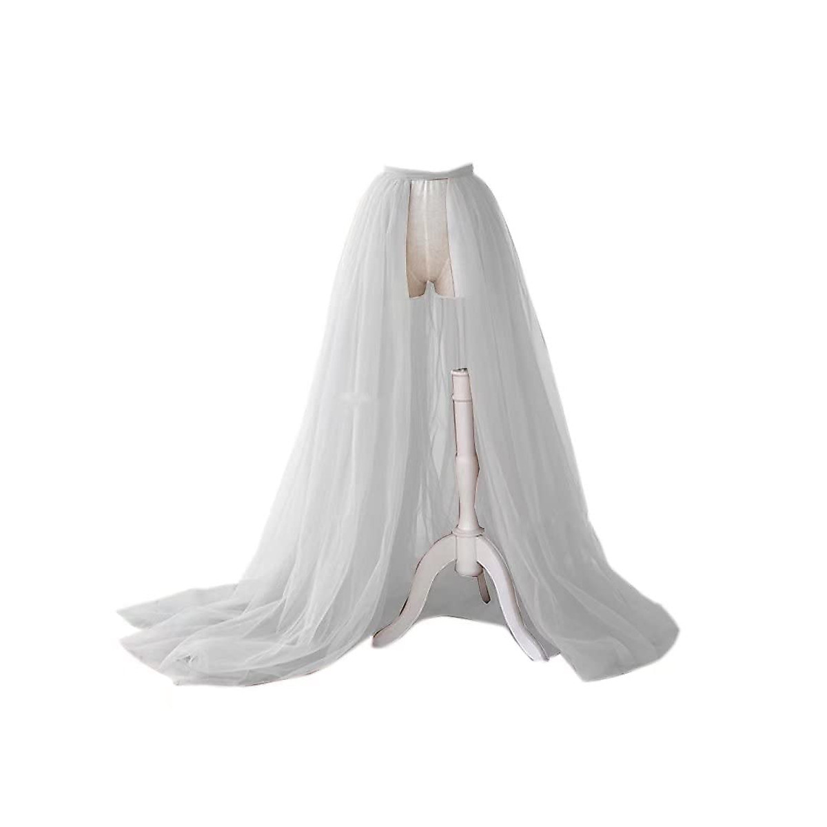 UATULT Detachable Wedding Train Only Length 66" Wedding Maxi Tulle Skirts Floor Length Overskirt for Bridal Party White