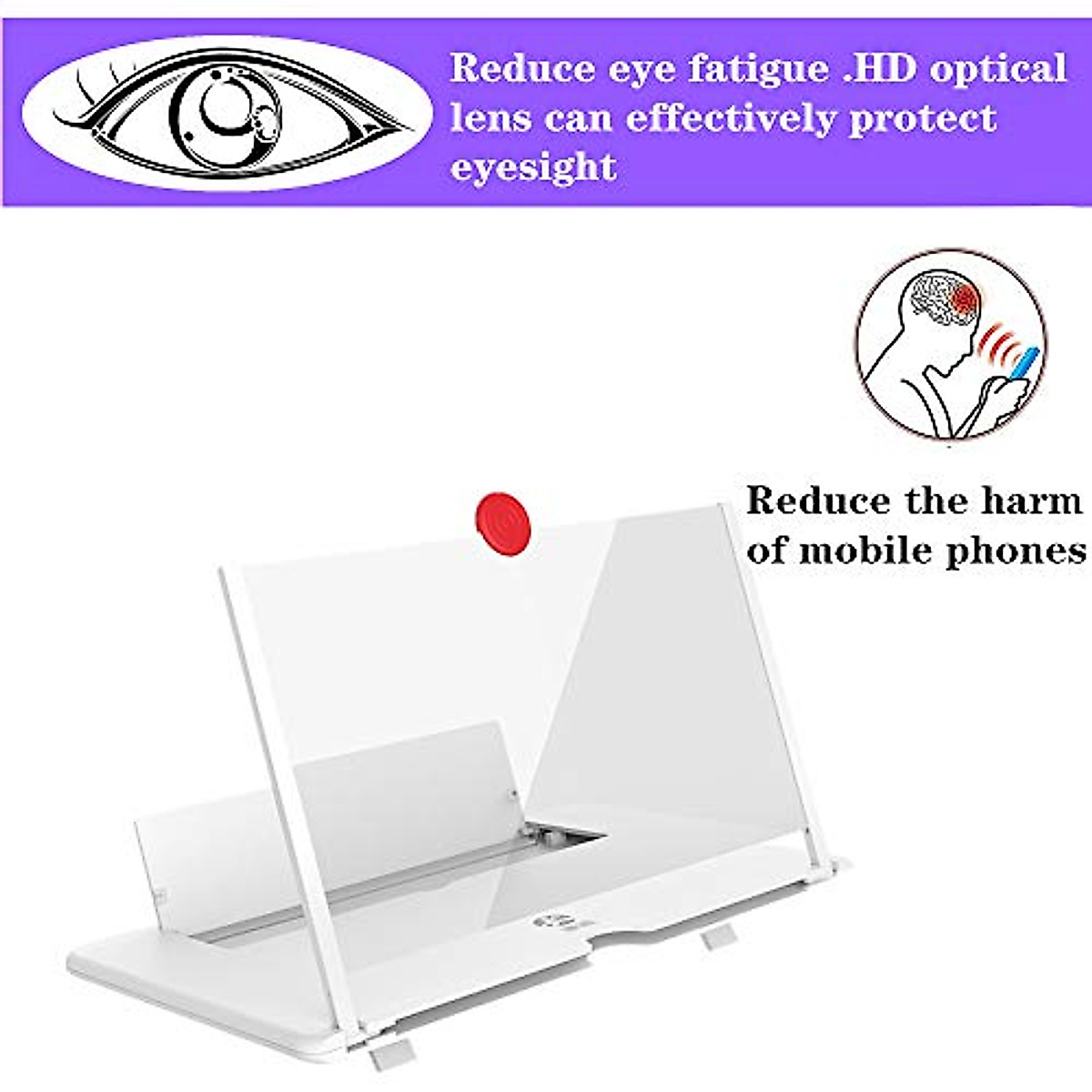 3D Screen Magnifier Amplifier, HD Amplifier Projector for Movies, Videos and Games. Foldable Phone Stand with Screen Amplifier for All Smartphones (White)