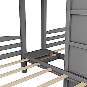 GAOWEI Triple Bunk Bed Twin Over Twin & Twin Bunk Bed with 3 Storage Staircase,Triple Bunk Bed for Kids,Triple Bunk Bed with Storage Stairs,Bedroom Furniture Pinewood Bed Frame (Staircase+Gray)