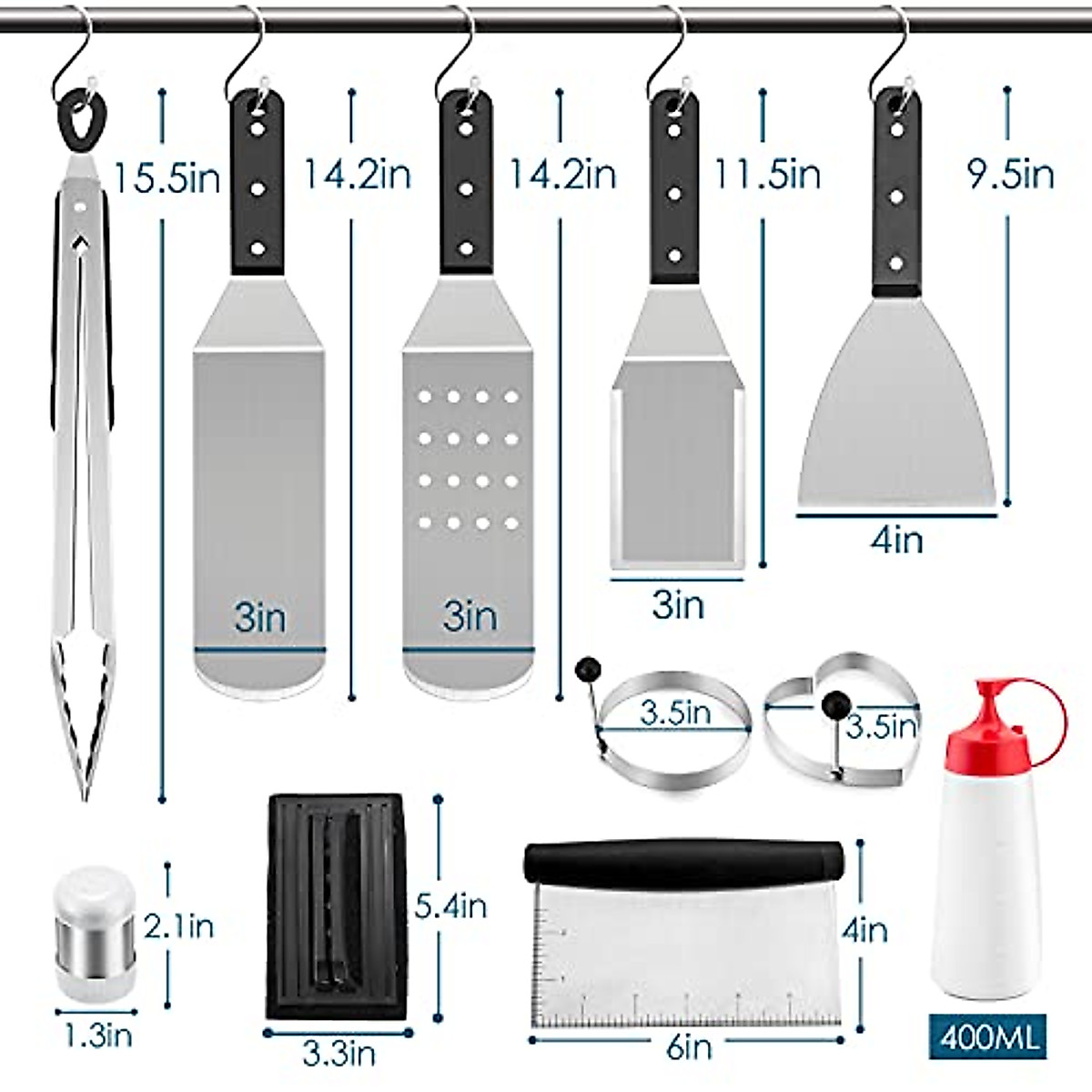 HaSteeL 14Pcs Griddle Accessories Kit, Stainless Steel Metal Spatulas with Carrying Bag, Heavy Duty Griddle Tools Great for Flat Top Teppanyaki BBQ Cooking Grilling Indoor & Outdoor, Dishwasher Safe