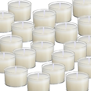 Tuyai Bulk 100 Pack Unscented Clear Cup Tea Light Candles for Dinner, Spa, Party, Wedding,Church, Home Decor Tealights
