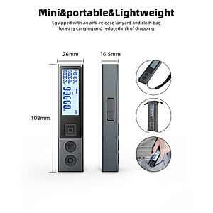 MiLESEEY Laser Measure,Mini Portable Laser Measurement Tool with Alloy Housing Design,Rechargeable,Backlit Display,M/in/Ft Unit Switching,Pythagorean Mode, Measure Distance, Area and Volume (98 Feet)