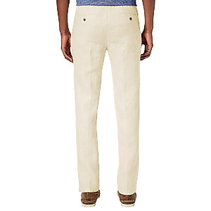 Mens Premium Soft Linen Pants Wrinkle Resistant Flat Front Classic Slacks (Medium, 1bh04_Natural Linen)