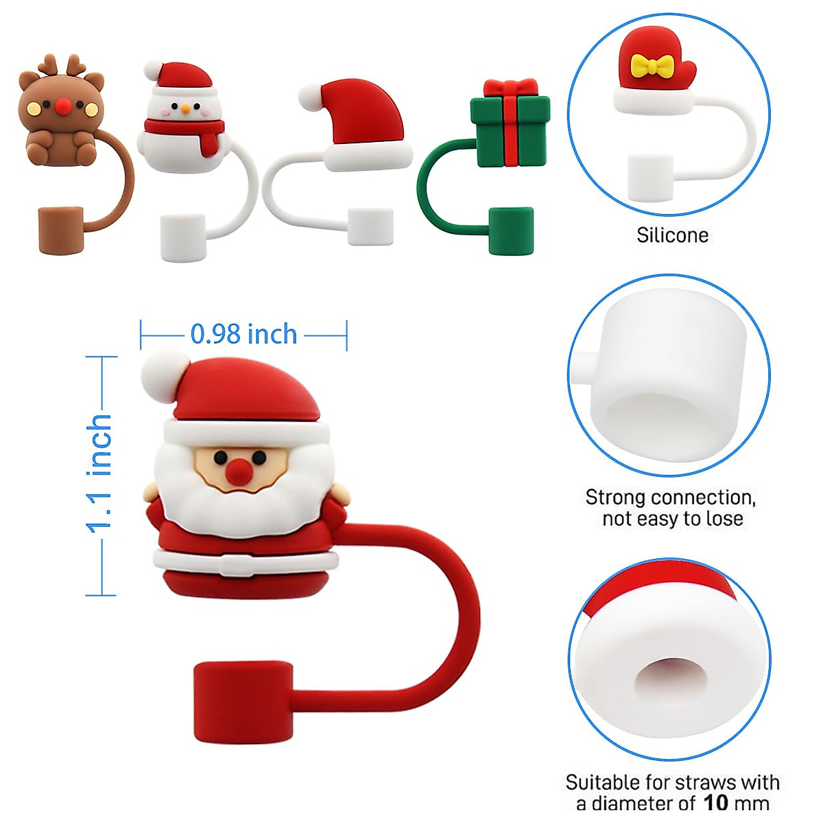 Straw Cover Cap for Stanley Cup,Straw Topper Compatible for 30&40 Oz Tumbler with Handle,10mm 0.4in Dust-Proof Reusable Straw Tips Lids,Straw Tip Covers for Christmas Gifts Party Decor