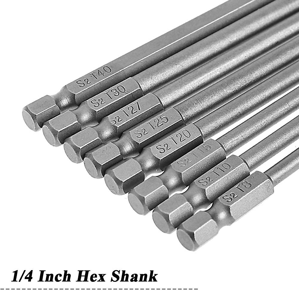 Mesee 8Pcs Long Torx Screwdriver Bit Set, 1/4 Inch Hex Shank T8-T40 Security S2 Magnetic Star Torx Head Screw Screwdriver Drill Bits Accessory Tool | 150mm Length