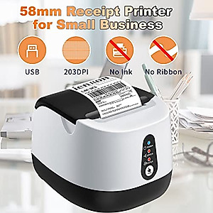 ienRon Thermal Receipt Printer, 58mm Max-Width POS Printer with High-Speed Printing and Advanced Thermal Technology, Support ESC/POS Window Linux Operating System Printing