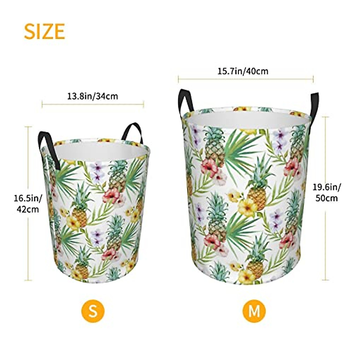 Tropical Pineapple Circular Laundry Hamper Print Hamper Freestanding Laundry Basket Collapsible Laundry Hamper Collapsible Storage Baskets Circular Laundry Clothes Bag With Handles Toy Organizer Medium