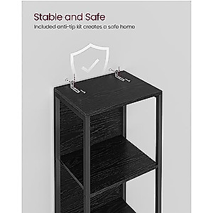 VASAGLE 6-Tier LED Bookshelf, Display Shelf with Dimmable Lights, LED Bookcase with Steel Frame, 11.9 x 15.7 x 70.3 Inches, for Living Room, Bedroom, Office, Black with Wood Grain ULLS121B56