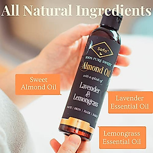 Almond Oil for Skin | Body Oil for Women Blend w/Lavender & Lemongrass Essential Oils for Dry Skin | 8 Oz| Face & Body Moisturizer |Premium Ingredients| Massage Oil for Men & Women