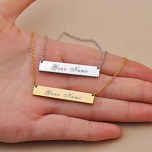 HUAN XUN Custom Engraved Name Silver Bar Cobi Nameplate Roman Numerals Coordinates Necklace