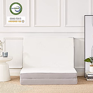 Lazyzizi Folding Mattress, 4 Inch Memory Foam Tri-fold Mattress with Breathable & Washable Bamboo Fiber Fabric Cover, Foldable Floor Mattress Guest Bed for Camping, Road Trip, Full