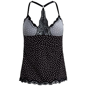 Marilyn Monroe Women's Pajama Set - 2 Piece Micro Sleep Shorts and Lace Trim Cami Tank Top - Womens Loungewear Set (S-XL), Size Medium, Black Pink Dot