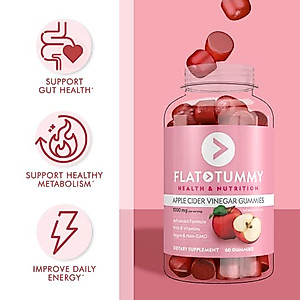 Flat Tummy Tea Apple Cider Vinegar Gummies, 60 Count – Boost Energy, Detox, Support Gut Health & Healthy Metabolism – Vegan, Non-GMO - Made with Apples, Beetroot, Vitamins B6 & B12, Superfoods