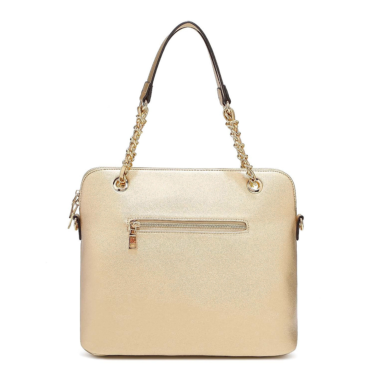 Nicole Lee Elena Tote, Chain Link Vegan Leather Strap, Front Pocket - Gold