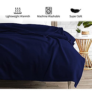 Fleece Blanket Twin Size - Polar Soft Brushed Fabric for Bed, Sofa, Living Room - Thermal Lightweight Spread - All Season Cozy Throw Blanket or Pet Blankets - 56’’ x 92’’ - Navy Blue