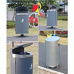 DYPASA Outdoor Trash Cylindrical Trash Can, Semi-Open Stainless Steel Outdoor Trash Can with Ashtray, Durable Commercial Outdoor Waste Container, Easy to Install Outdoor Garbage Can