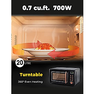 SIMOE Countertop Microwave Oven, 0.7 Cu Ft 700W Retro Small Microwave with 8 Auto-cooking Set & 10 Inch Removable Turntable, Compact Microwave w/Defrost, Child Lock, Timer, 5 Micro Power, LED Lighting