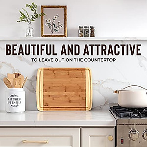 Bamboo Cutting Board - Chopping Board, Wood Cutting Board with Juice Groove, Charcuterie Board, Serving Platter Cheese Board, Bread Board, Turkey Meat Cutting Board, Wooden Cutting Boards for Kitchen