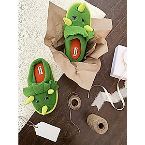 Dearfoams Easter Basket Stuffers Gifts for Kids Washable Animal Critter Slippers, Green Dinosaur, 4-5 Big Kid