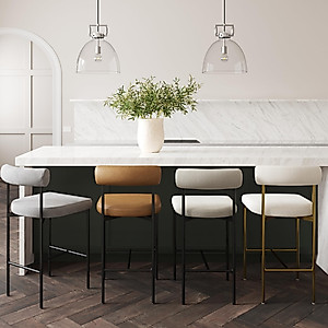 Nathan James Dahlia Counter Height Chair, Modern Barstool with Back, Mid-Century Metal Legs and Padded Cushion for Kitchen, Island and Bars, Light Grey/Black