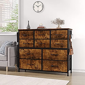 Jojoka Dresser for Bedroom with 10 Drawers, Dressers & Chest of Drawers, Long Fabric Storage Drawer with Wood Tabletop for Kids Room, Closet, Hallway, Entryway (Rustic Brown)