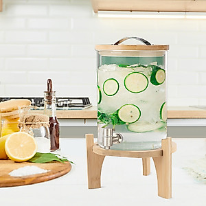 Ruizhihu Beverage Dispenser Stand Round Glass 𝗪𝗮𝘁𝗲𝗿 𝗗𝗶𝘀𝗽𝗲𝗻𝘀𝗲𝗿 𝗦𝘁𝗮𝗻𝗱 Bamboo Wood Drink Dispenser Stand Fits 6-8 Inches Diameter of Drink Stand Beverage Dispenser Stand Only