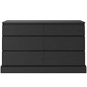 EPHEX 6 Drawer Dresser, Black Chest of Drawers, Storage Tower Clothes Organizer Closet, Double Dresser for Bedroom, Living Room, Entryway, 51.6''L x 15.7''D x 29.3''H