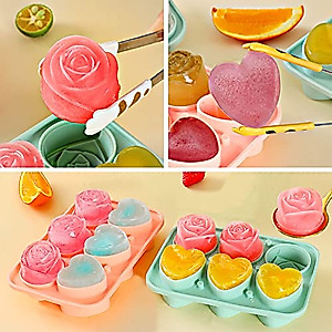 Rose Ice Cube Mold, Heart Shape Ice Cube Tray, Fun Silicone Ice Mold with Clear Funnel-type Lid, 3 Heart & 3 Rose Shape Ice Balls for Chilling Whiskey Cocktails Drinks, Pink