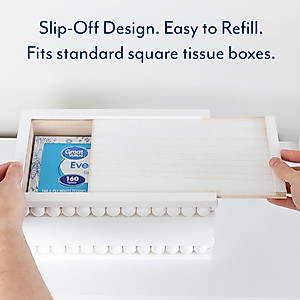 AuldHome Design Beaded Rectangular Tissue Box Cover (White); Rustic Farmhouse Wood Oblong Tissue Holder