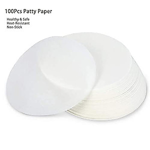 Yierouzi Non-Stick Burger Press with 100Pcs Patty Papers, Hamburger Patty Maker Mold, Hamburger Press Patty, Burger Mold Rings Easy Release Round for Meat, Beef, Veggie Burger, BBQ (Aluminum)