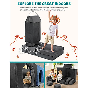 Kidirect Modular Kids Play Couch, K12 320+DIY Convertible Foam Play Couch for Boys & Girls, Versatile Kids Play Couch Building Fort, Child Sectional Kids Sofa Couch for Playroom Bedroom (Space Grey)