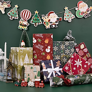 Toptime Christmas Wrapping Paper, 8 Sheets Gift Wrapping Paper with Snowflake, Christmas Tree, Snowman, Gingerbread Man, Folded Flat Holiday Gift Wrap for New Year, Art Craft (27.6x19.7in)