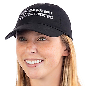 Ann Arbor T-shirt Co. Real Cars Don't Shift Themselves | Funny Auto Racing Mechanic Manual Baseball Cap Dad Hat Black