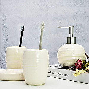 N/A/A Bathroom Accessories Set 5-Piece Ceramic Bathroom Accessories Bath Accessories Set with Soap Dispenser, Toothbrush Holder, Two Tumblers, Soap Dish, Apartment Necessities (White)