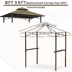 CoastShade 8 x 5 Grill BBQ Gazebo Double Tiered Replacement Canopy Roof Outdoor Barbecue Gazebo Tent Roof Top (Khaki)