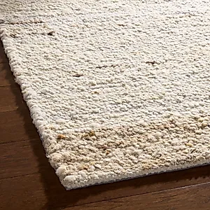 TOWN & COUNTRY TERRA Montana Textured Border Handcrafted 100% Wool Runner Area Rug, Ivory/Beige, 2'5"x7"