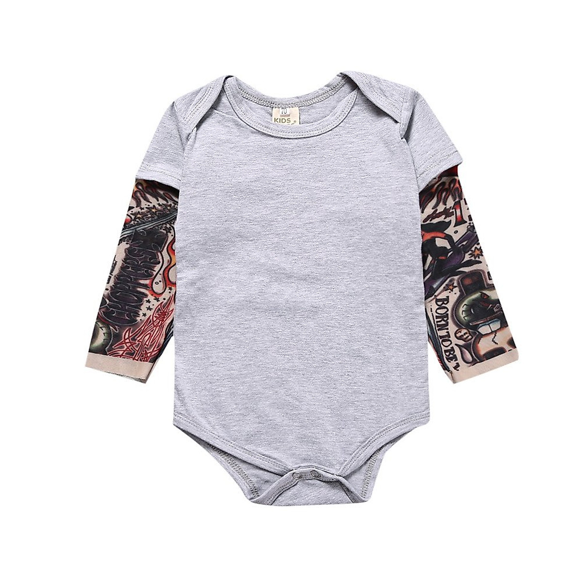 PAUBOLI Fake Tattoo Sleeve Shirt Bodysuit for Baby boy 3-24 Months Gray Black (6-12 Month, Gray)