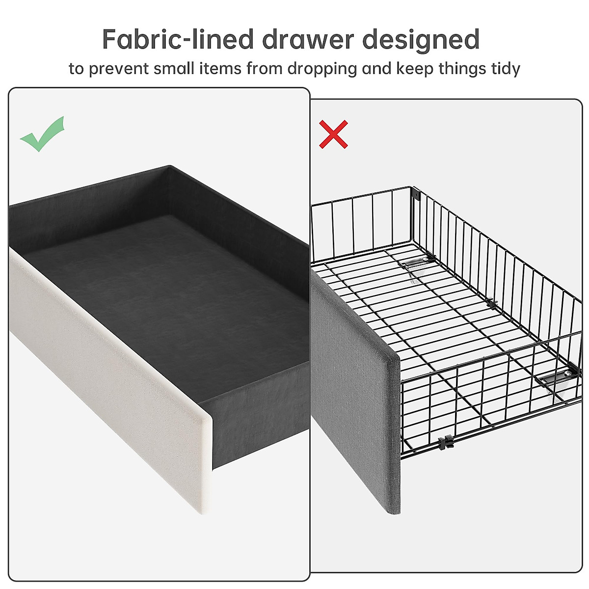 Senfot Queen Size Bed Frame, Upholstered Bed Frame with 4 Storage Drawers, Platform Bed Frame with Diamond Tufted Headboard, Wood Slat Support, No Springs Required, Easy to Assemble, White