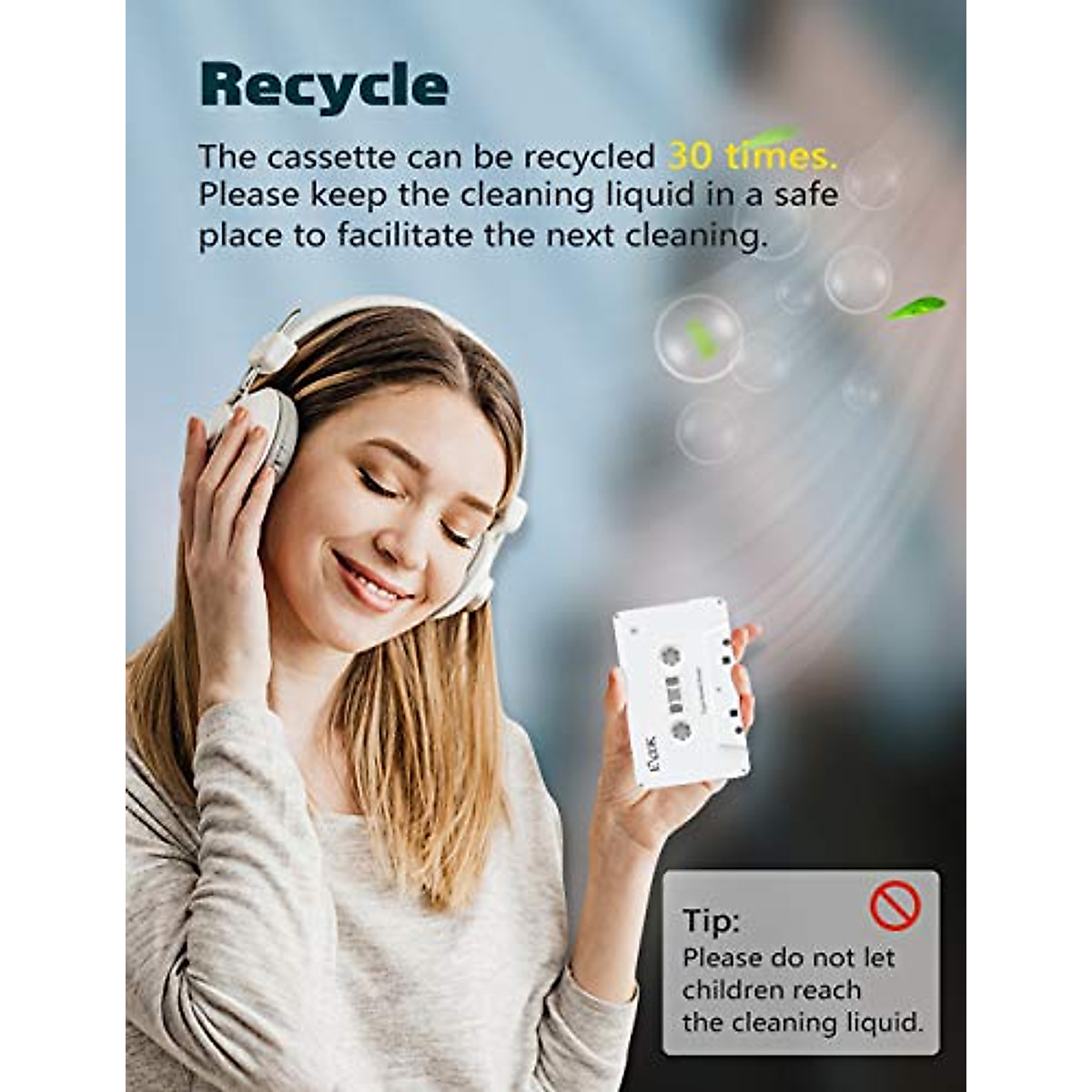 Elook Audio Cassette Head Cleaner Kit with 3 Bottles of Cleaning Liquid